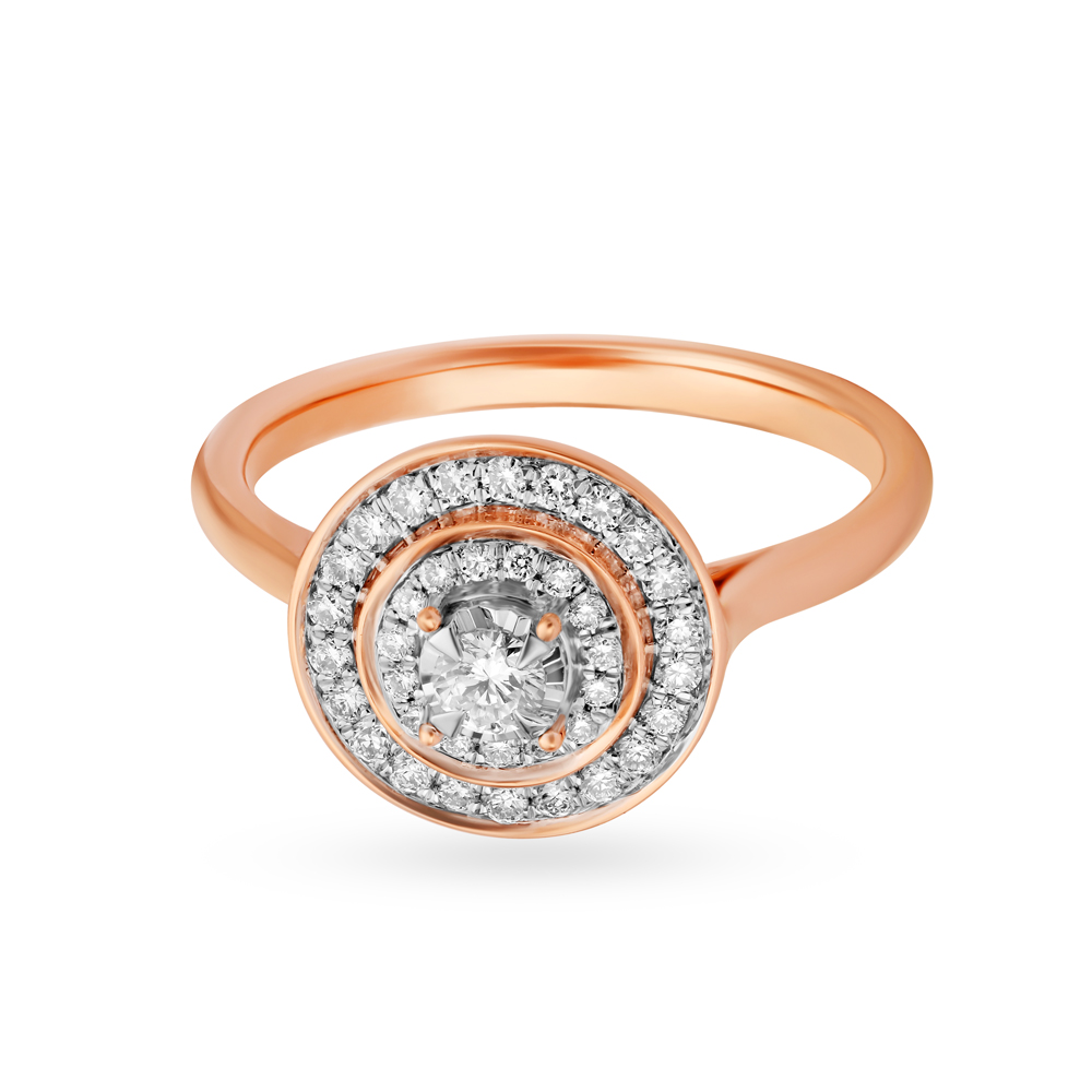 Hypnotic Solitaire Look Geometric Diamond Ring in White and Rose Gold