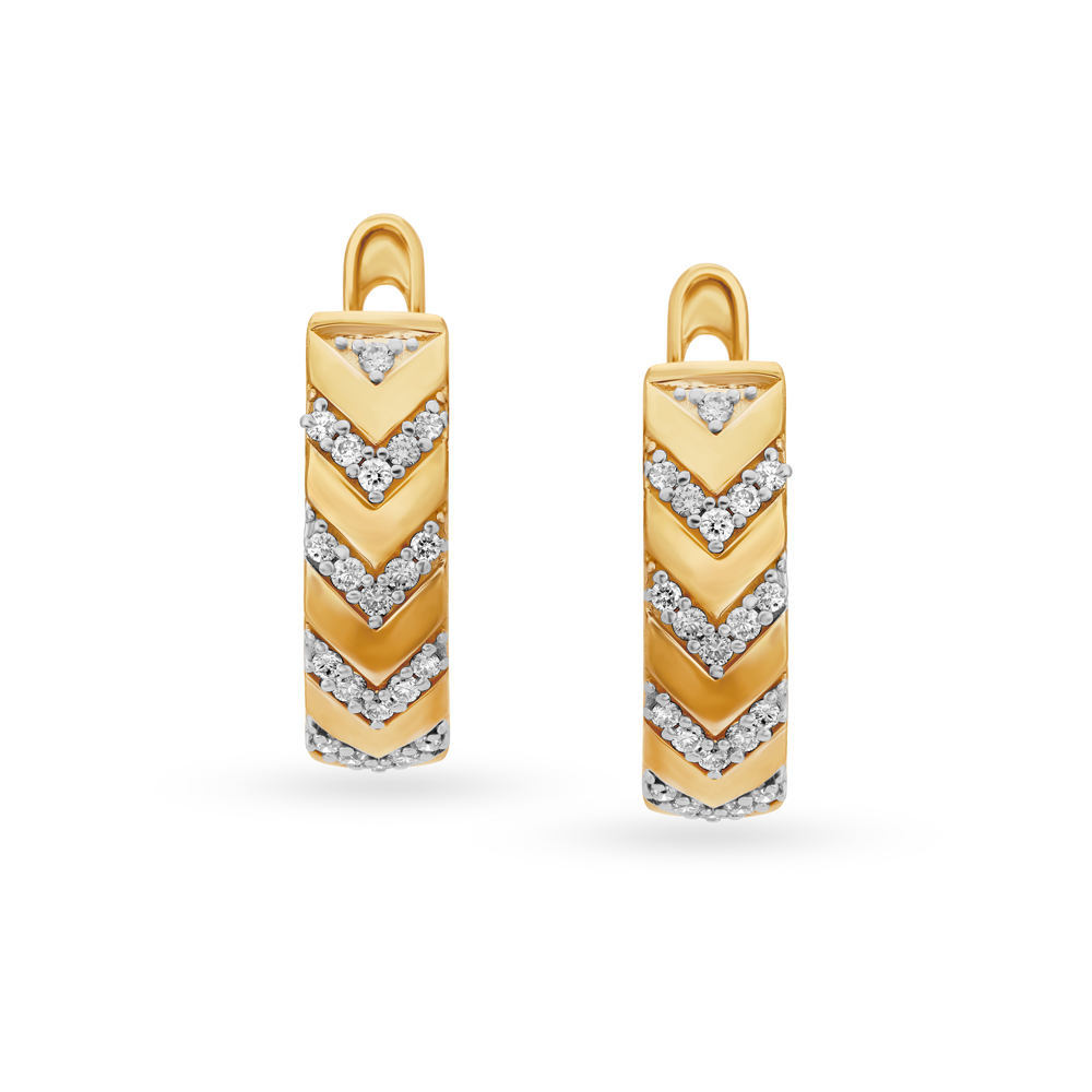 Enticing Herringbone Diamond Hoop Earrings