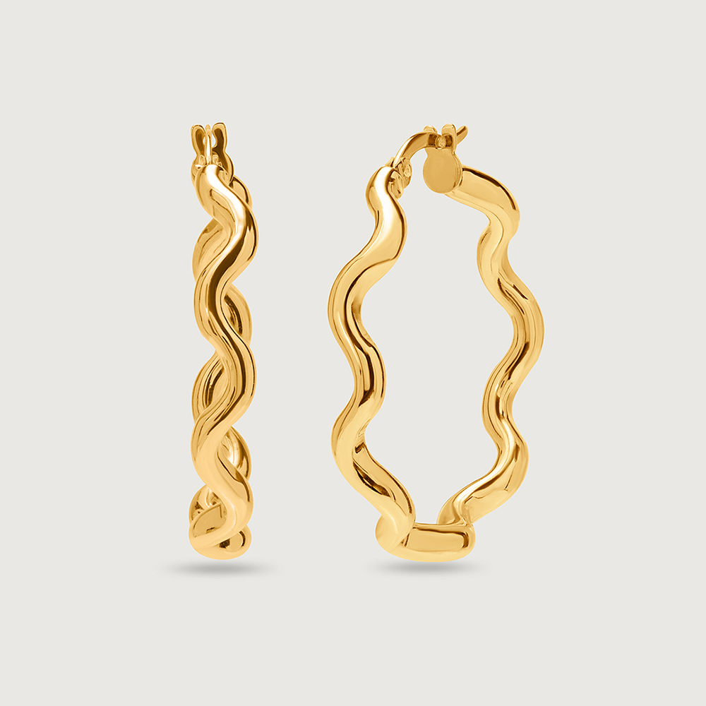 Wavy Elegance 18KT Gold Hoop Earrings