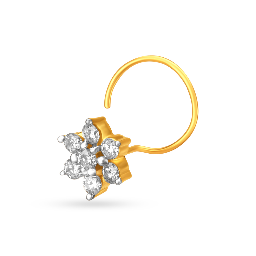 Sparkling Elegant Gold and Diamond Nose Pin