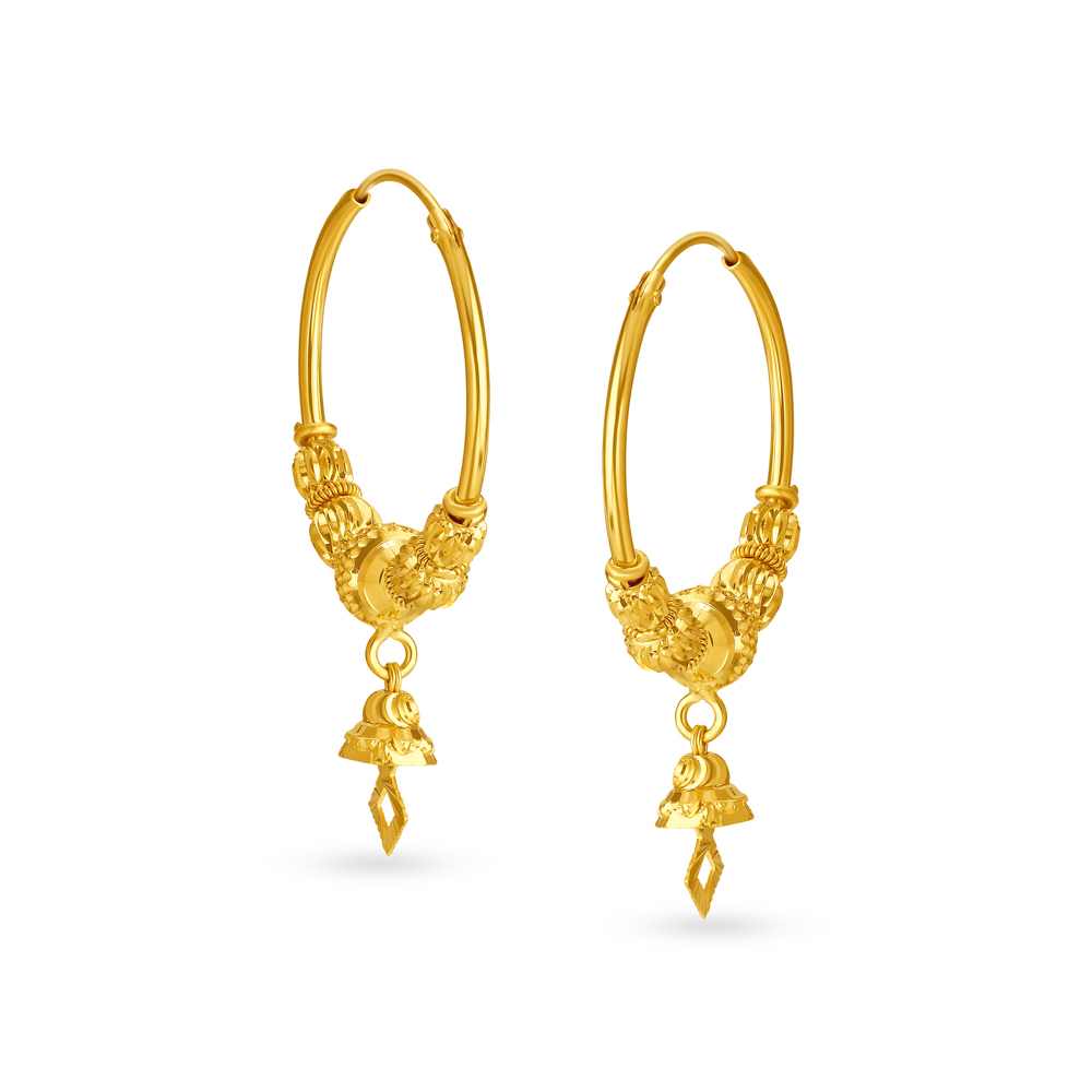 Traditional 18 Karat Yellow Gold Textured Bali Style Hoop Earrings