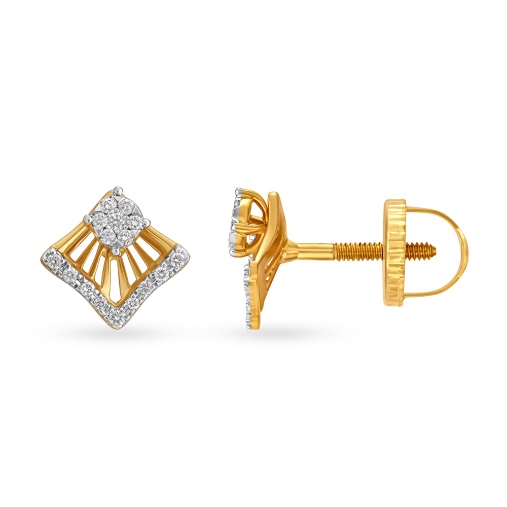 Chic Geometric Diamond Adorned Gold Stud Earrings