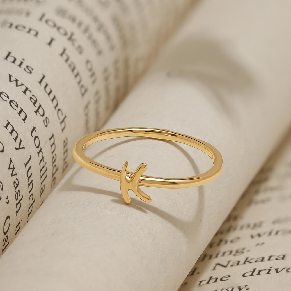 Letter K 14KT Yellow Gold Initial Ring