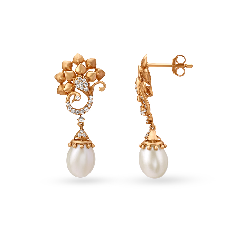 Glistening Diamond and Rose Gold Mani Drop Earrings
