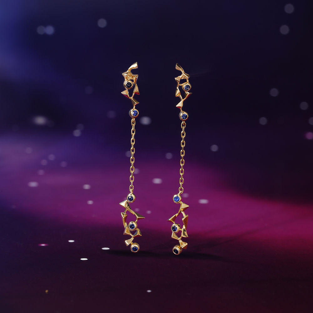 Cosmic Elegance 14KT Blue Sapphire Stud Earrings