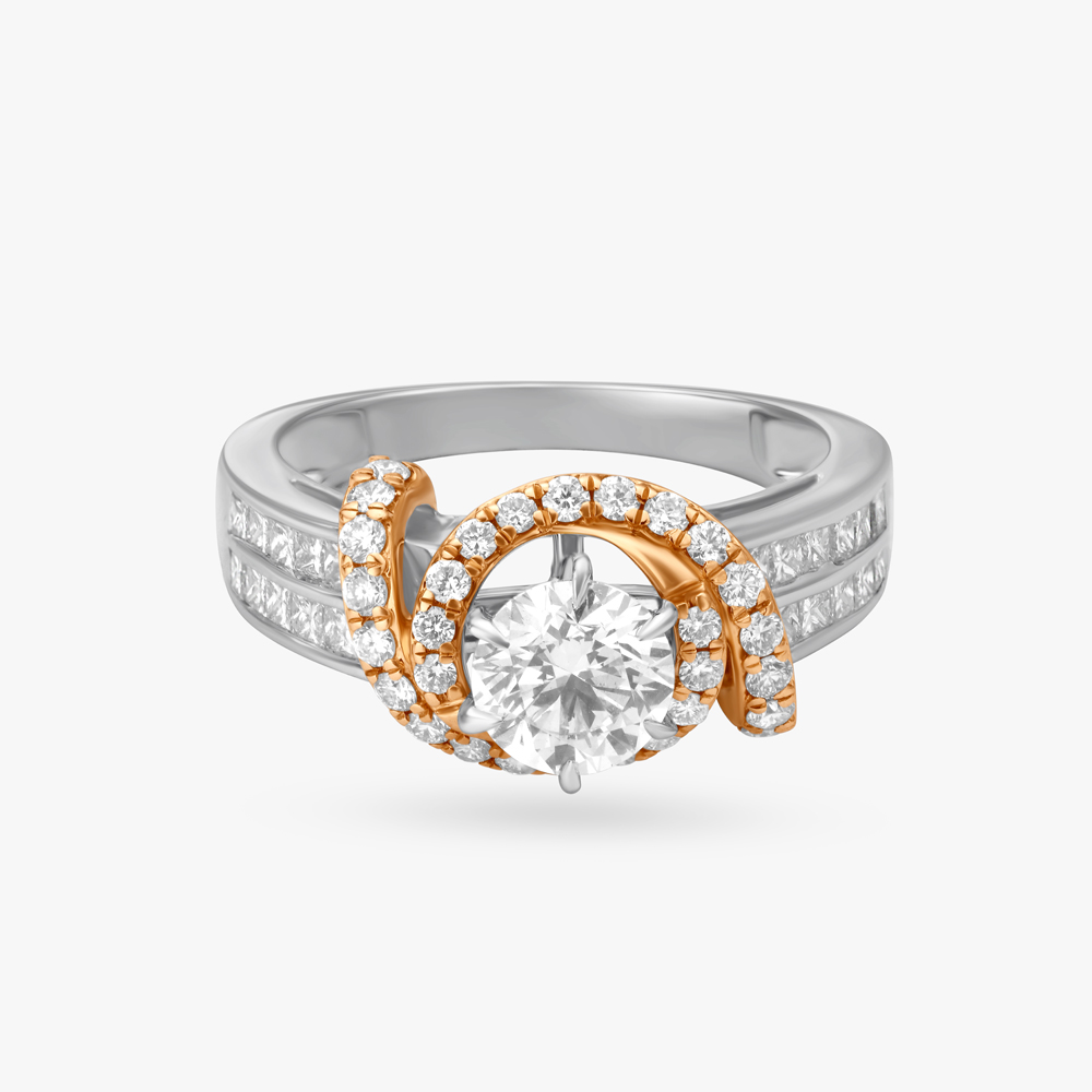 Dual-Tone Solitaire Swirl Ring