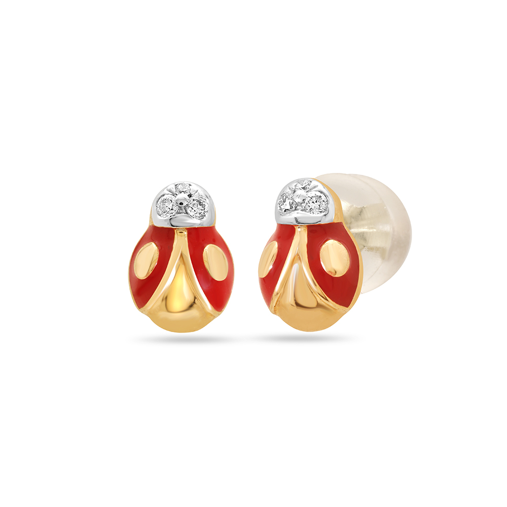 14KT Yellow Gold Lucky Ladybug Diamond Stud Earring