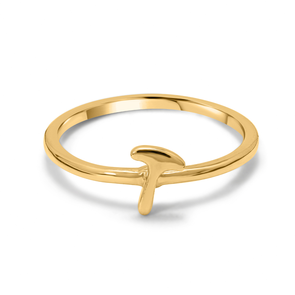 Letter T 14KT Yellow Gold Initial Ring