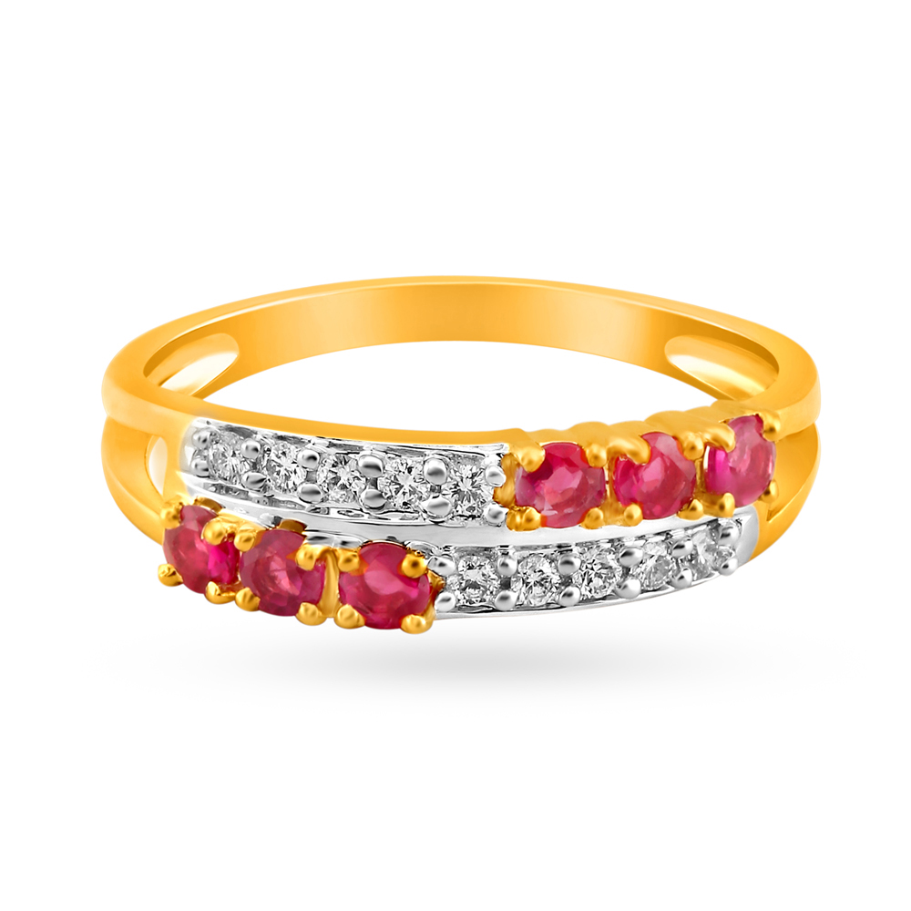 Surreal Eclectic Diamond Ring with Rubies