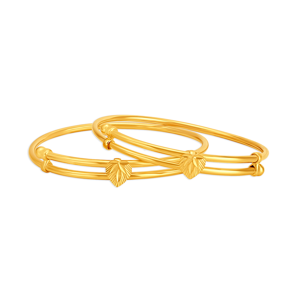 Enticing Gold Tube Bangle Set with Leaf Motifs