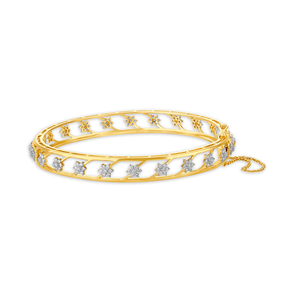 Gold Bangle with Diamond Flowers