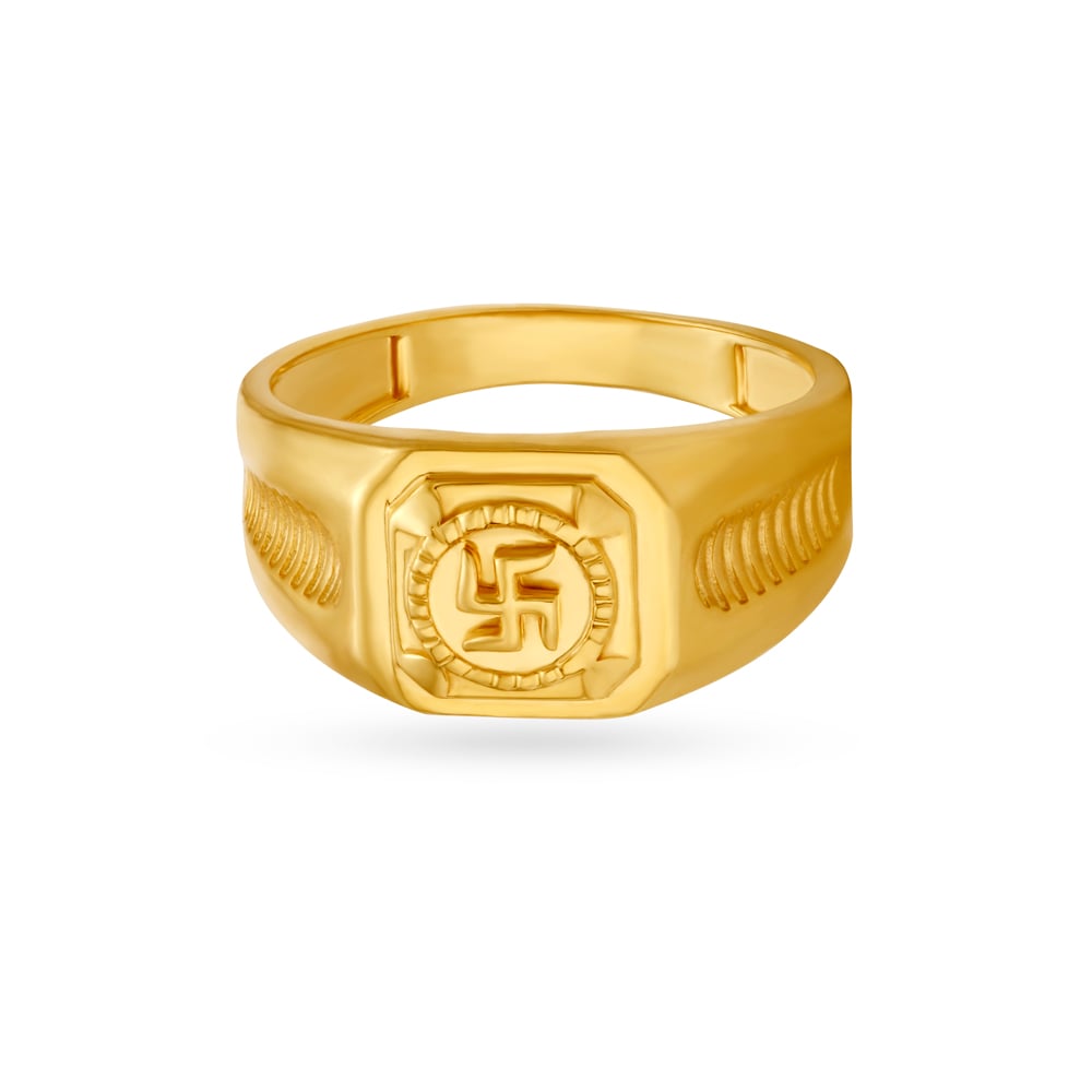 Swasthik Engraved Gold Finger Ring For Men
