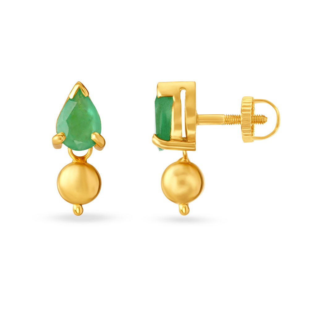 Teardrop Gold and Emerald Drop Earrings