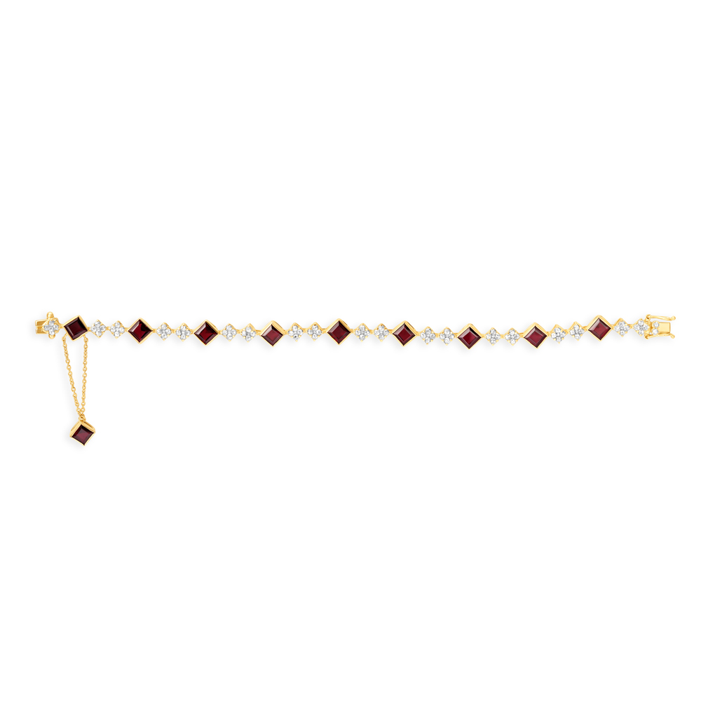 Square Cut Bracelet with Un-cut Diamonds and Garnets