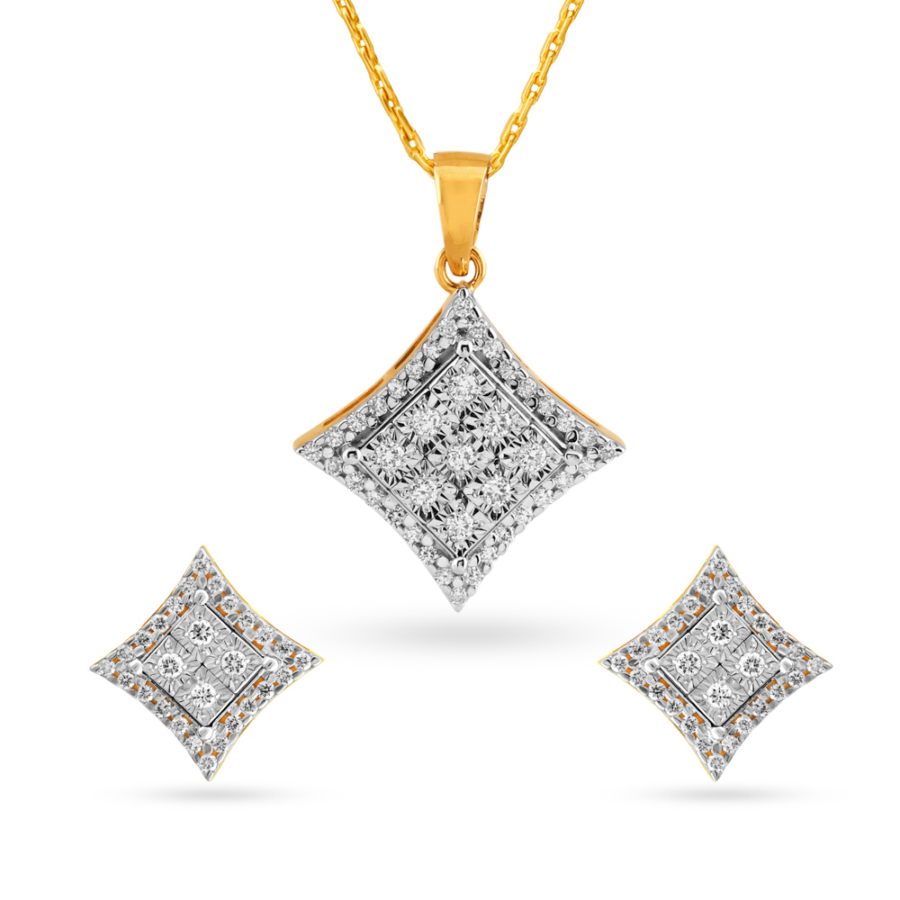 Mesmerising Geometric Diamond Pendant and Earrings Set