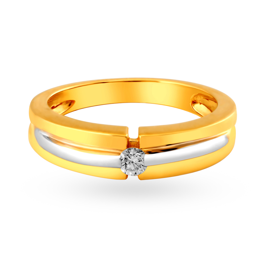 Dual Toned Diamond and Gold Finger Ring for Men