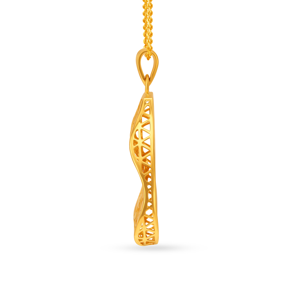 Teardrop Laser Cut Floral And Wheel Pattern Gold Pendant