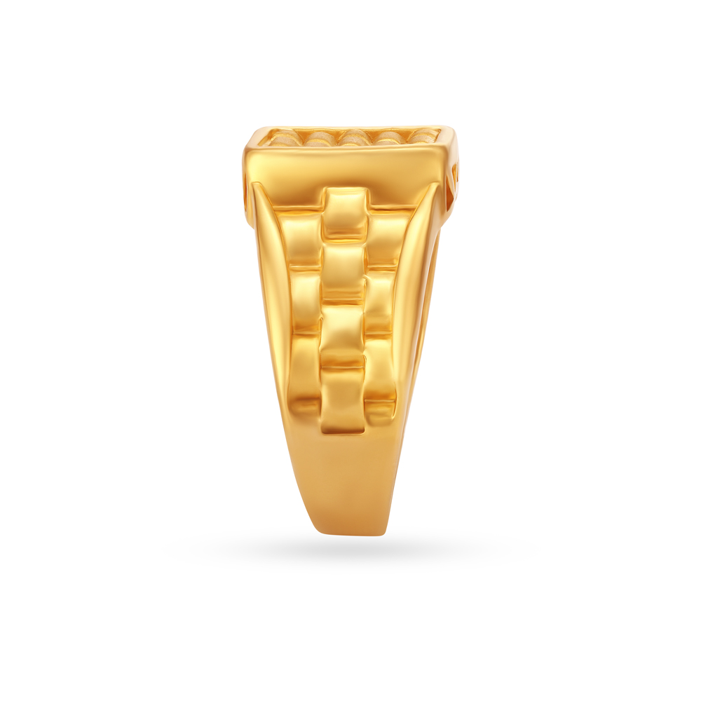 Watch And Line Pattern Gold Finger Ring For Men