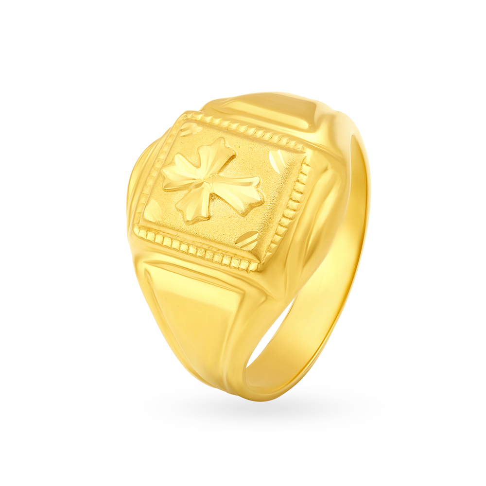Spiritual 22 Karat Yellow Gold Cross Pattern Finger Ring