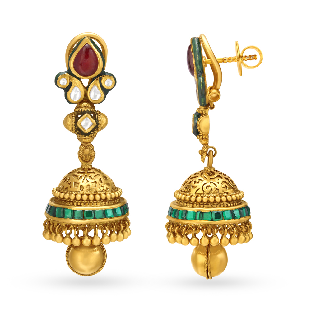 Alluring Antique Nature Inspired Gold Jhumkas