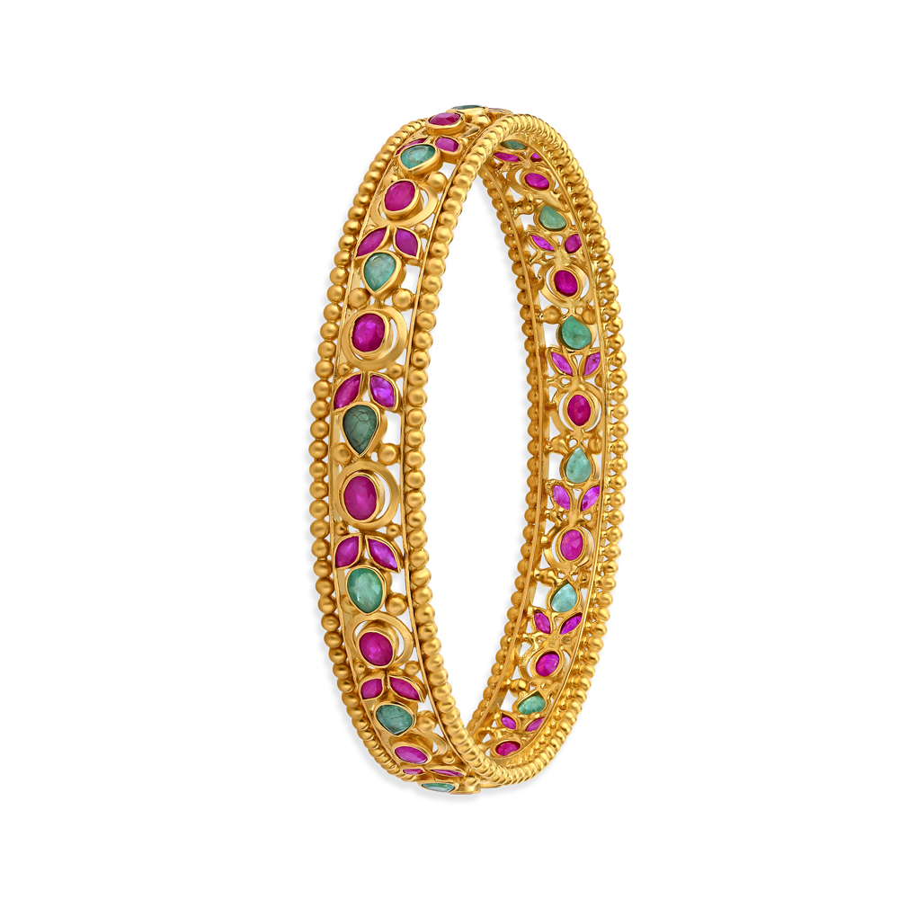 Charming Emerald and Ruby Gold Bangle