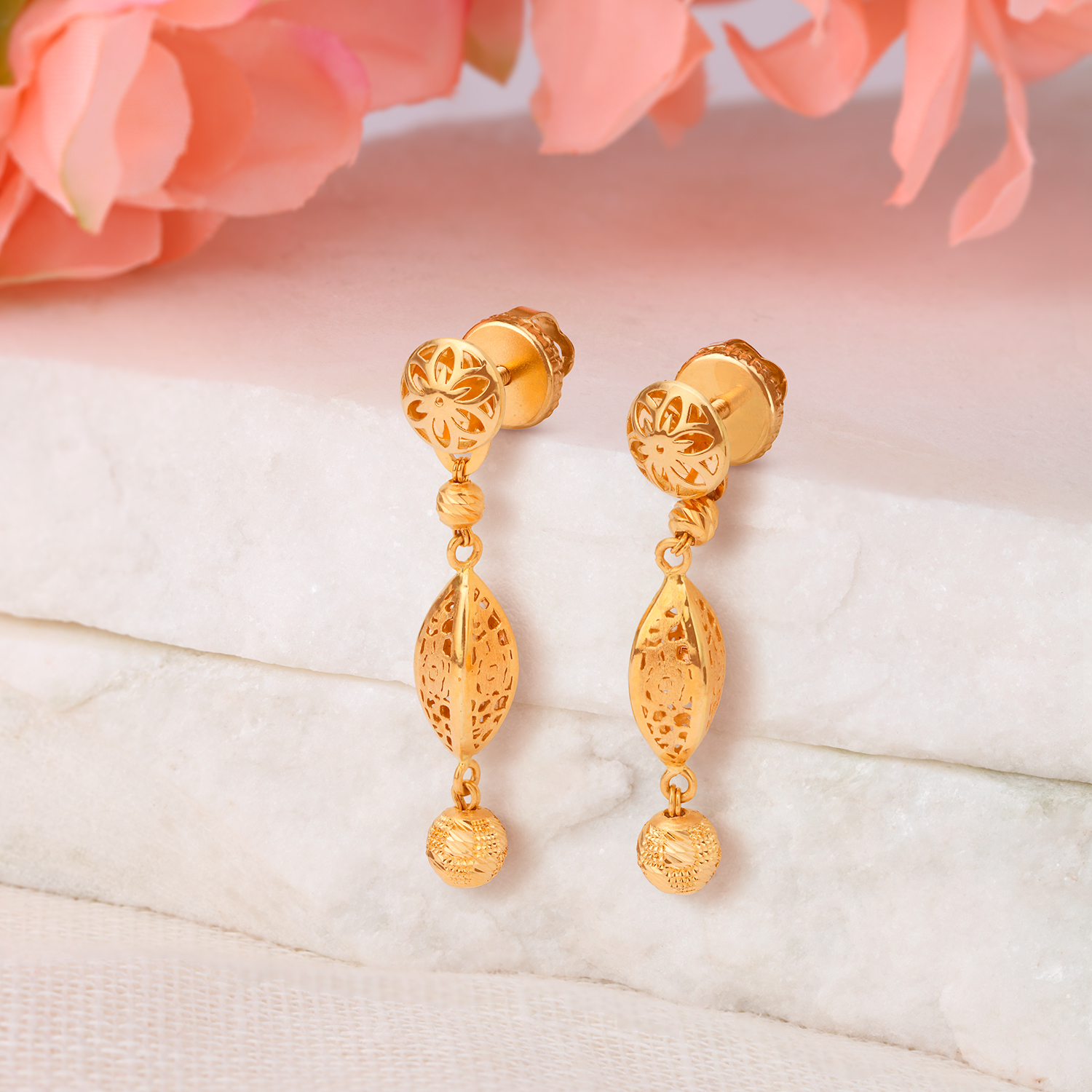 Artistic Floral Gold Drop Earrings