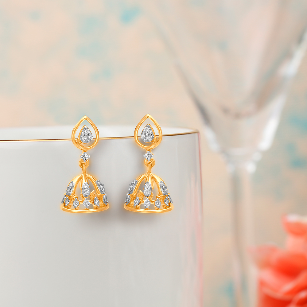 Attractive 18 Karat Yellow Gold And Diamond Jhumkas