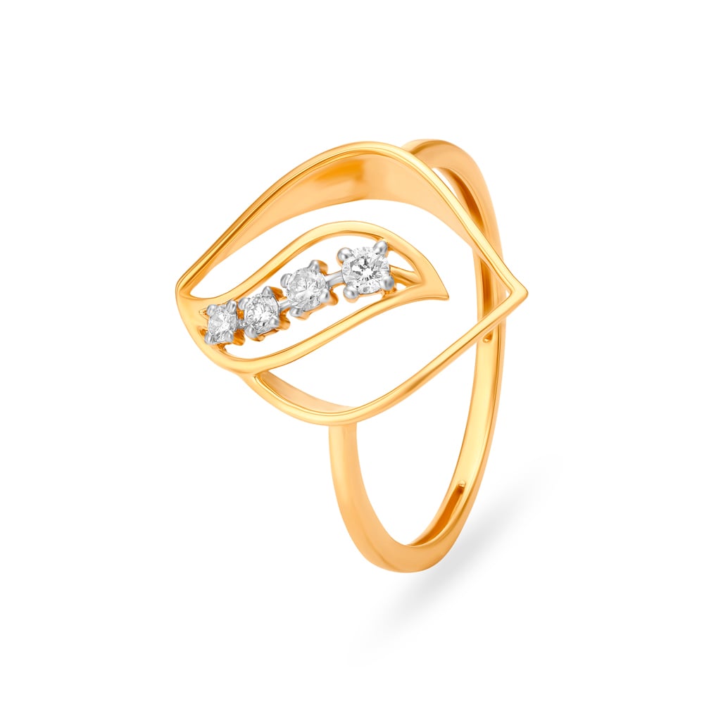 Minimalist Leafy Diamond Adorned Gold Finger Ring