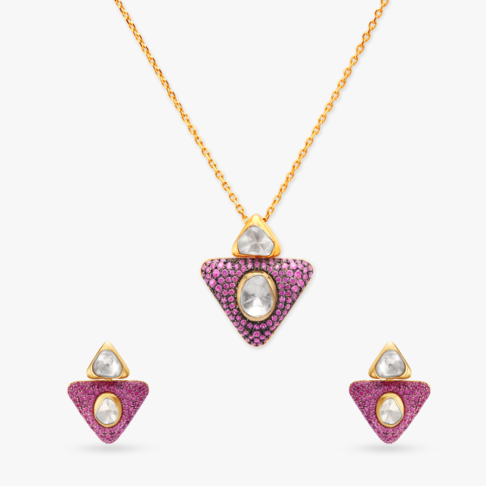 Traditional Elegance Pendant with Chain and Earrings Set