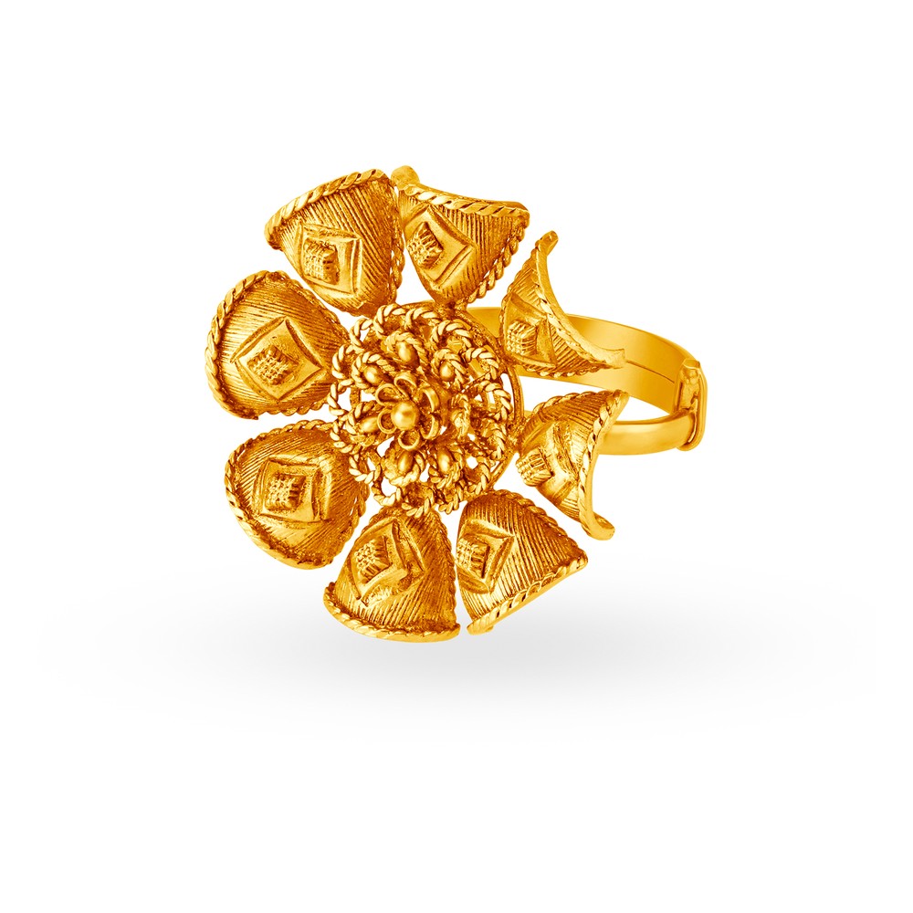 Opulent Floral Gold Finger Ring
