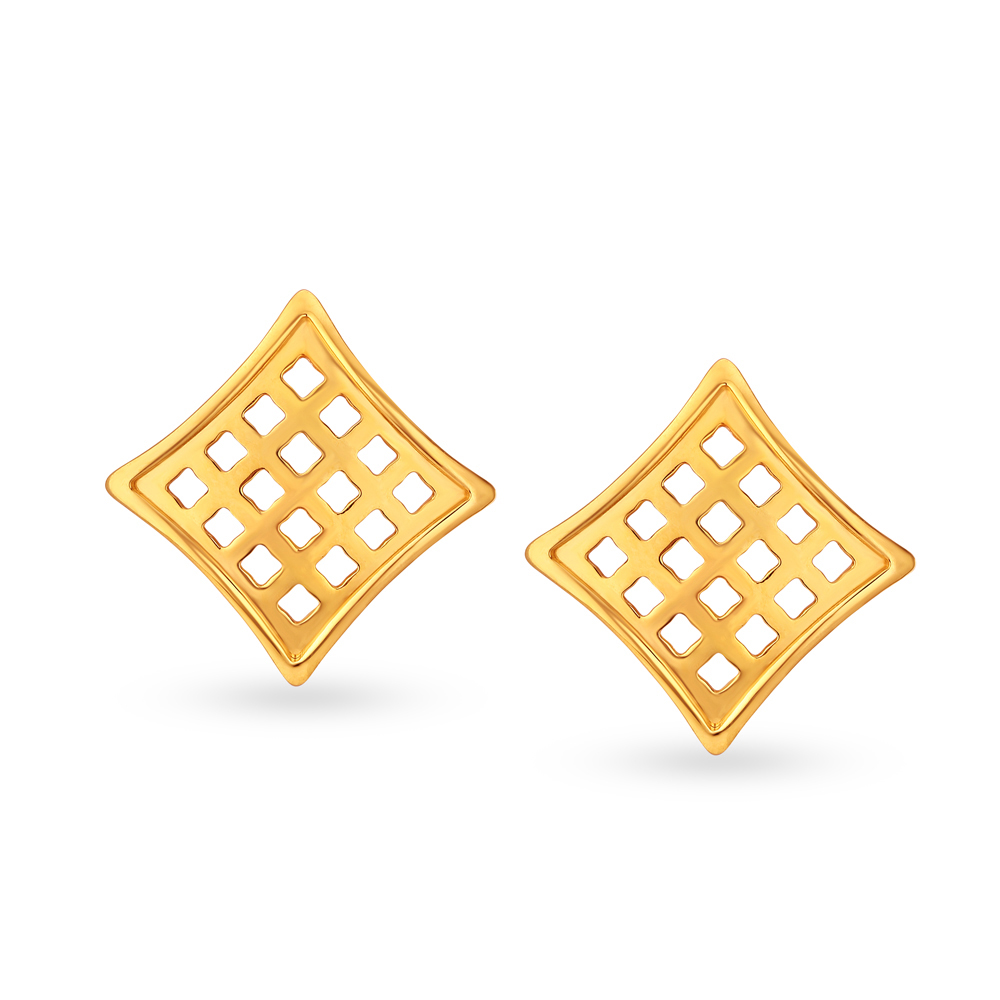 Understated 22 Karat Yellow Gold Mesh-Patterned Square Studs