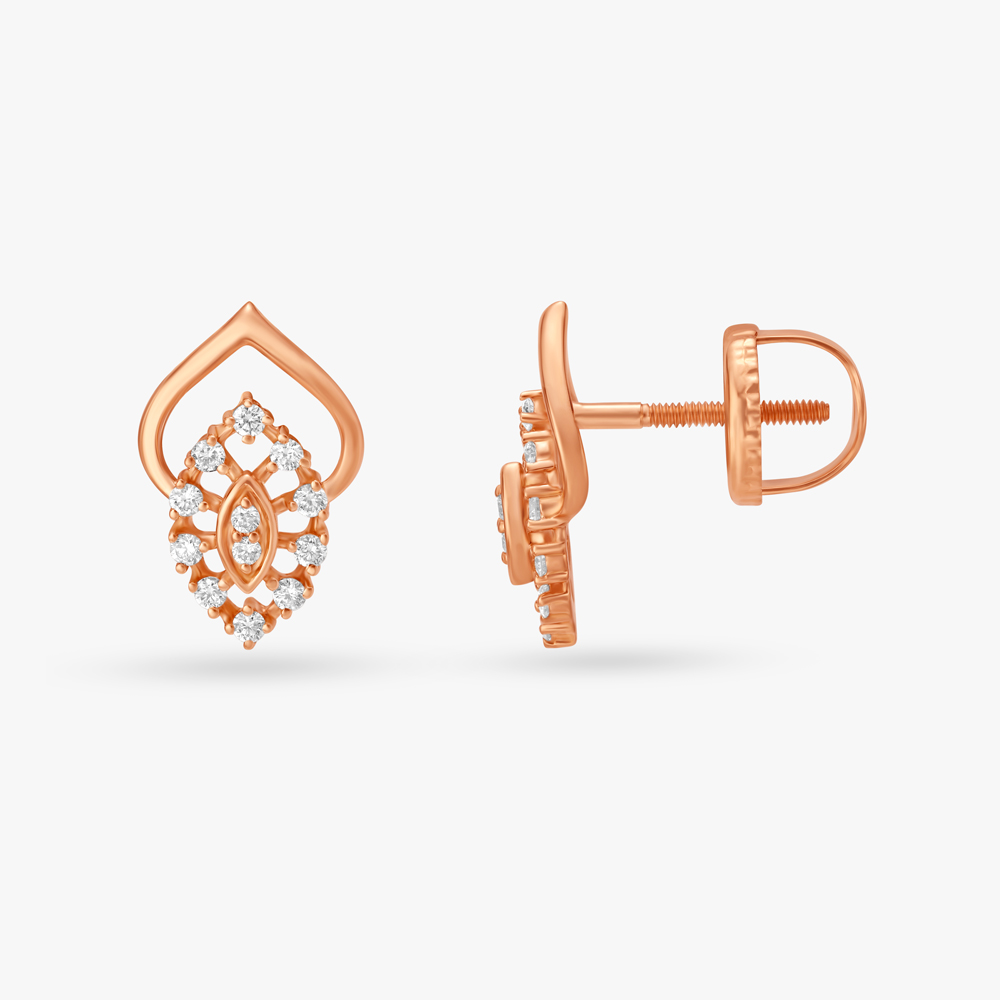 Unique Stunning Rose Gold and Diamond Stud Earrings