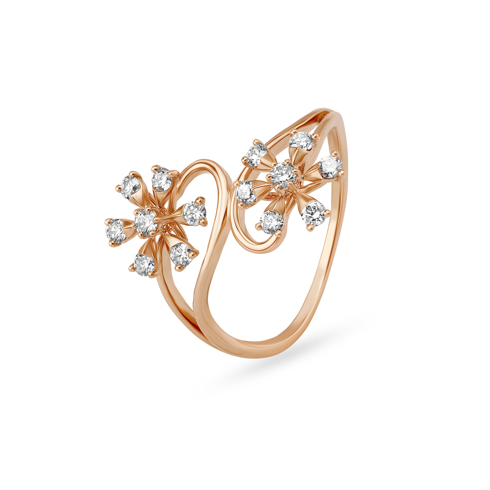 Double Flower Rose Gold Finger Ring