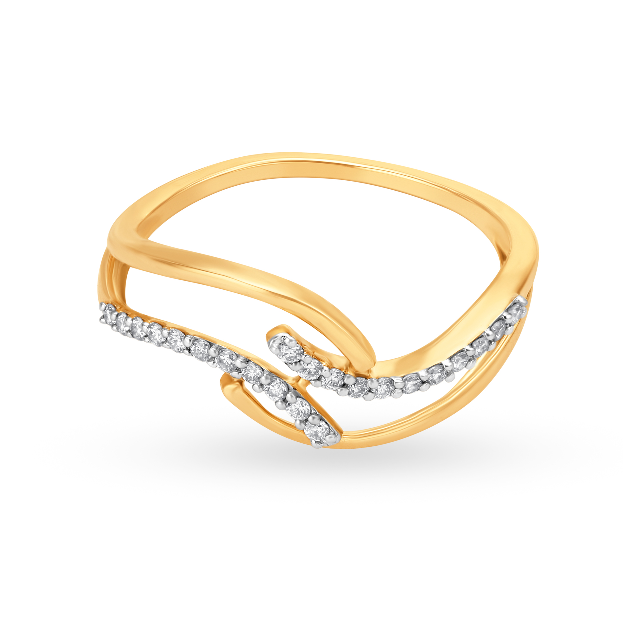 14KT Gold Ring For Women In Free Flow Design With Diamonds