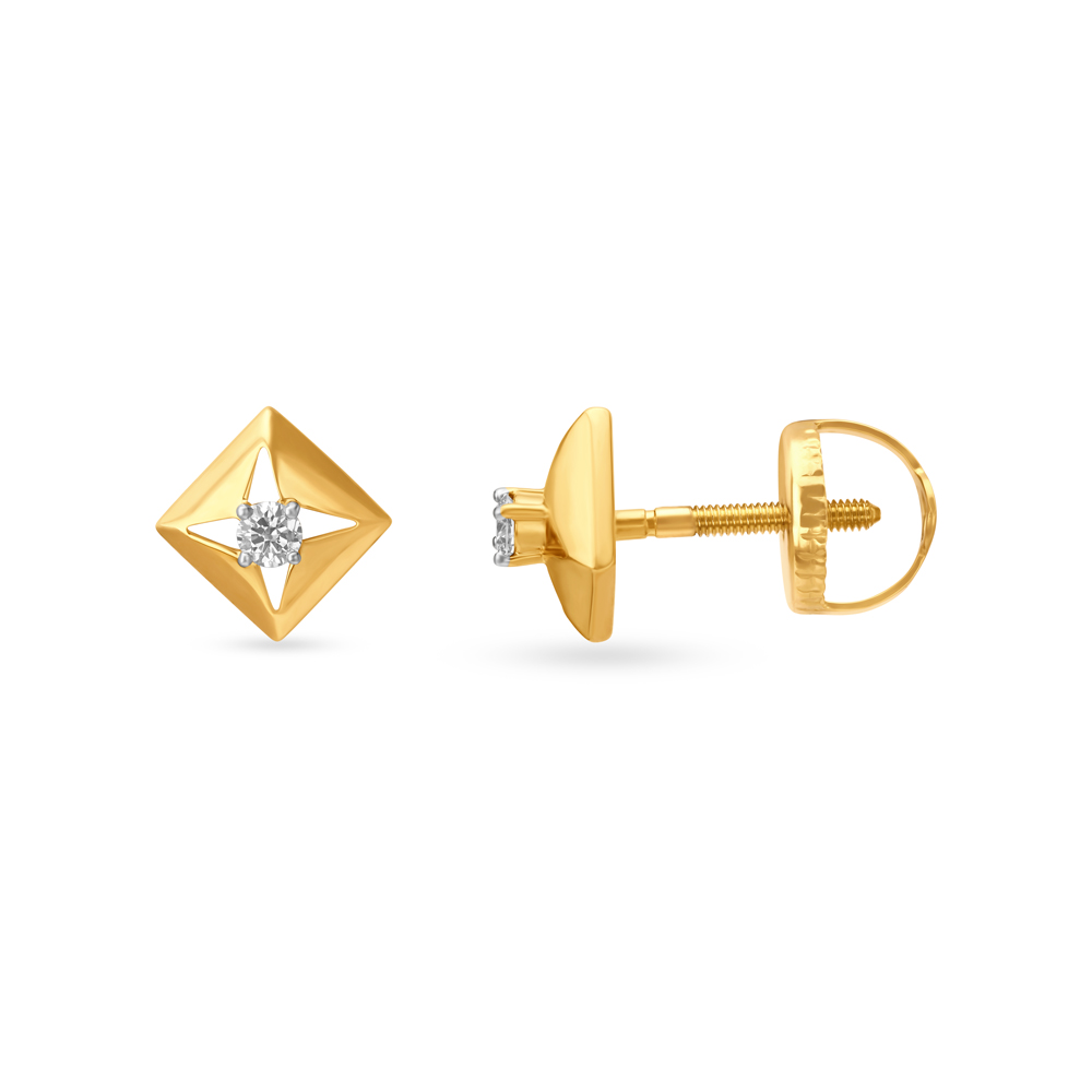 Defined Square Shape Diamond Stud Earrings