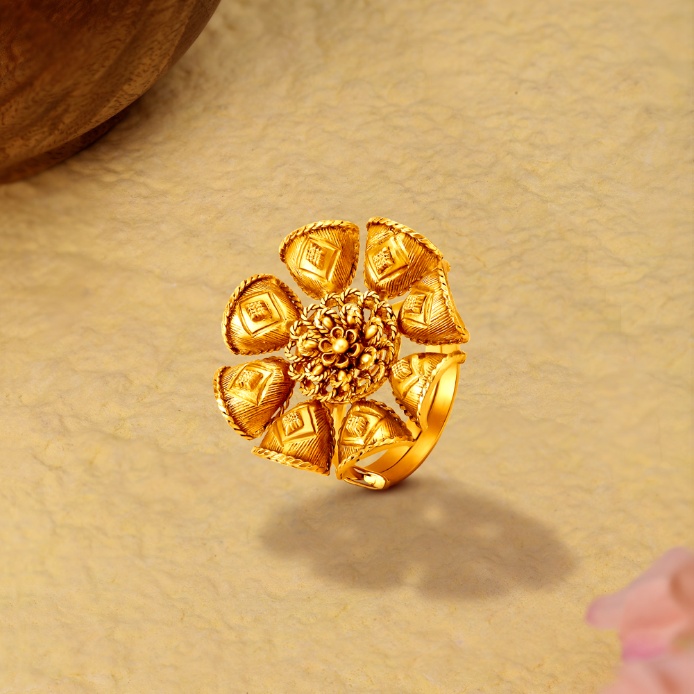 Opulent Floral Gold Finger Ring