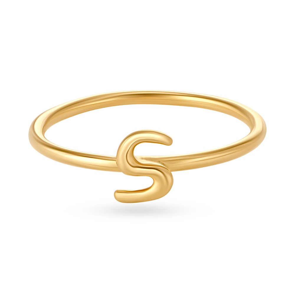 Letter S 14KT Yellow Gold Initial Ring