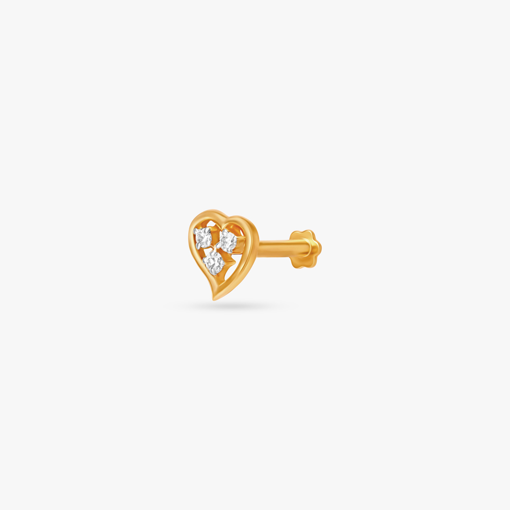 Heart Motif Three Stone Diamond Nose Pin