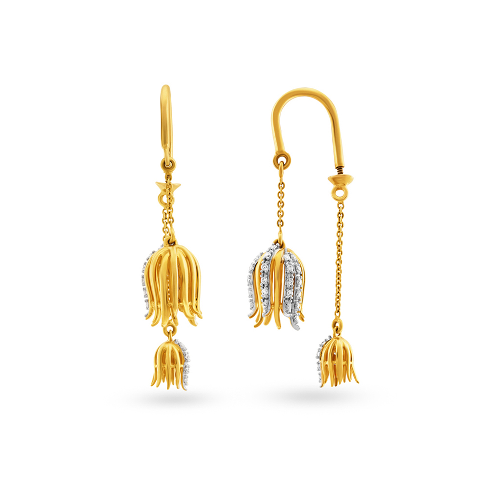 Fancy Tulips Gold and Diamond Hoop Earrings