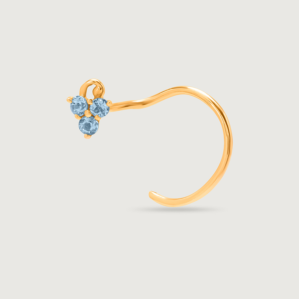14KT Yellow Gold Blue Topaz Nose Pin