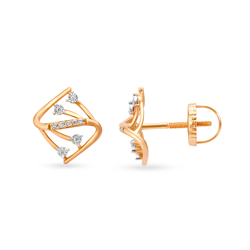 Enticing 18 Karat Rose And White Gold And Diamond Abstract Studs
