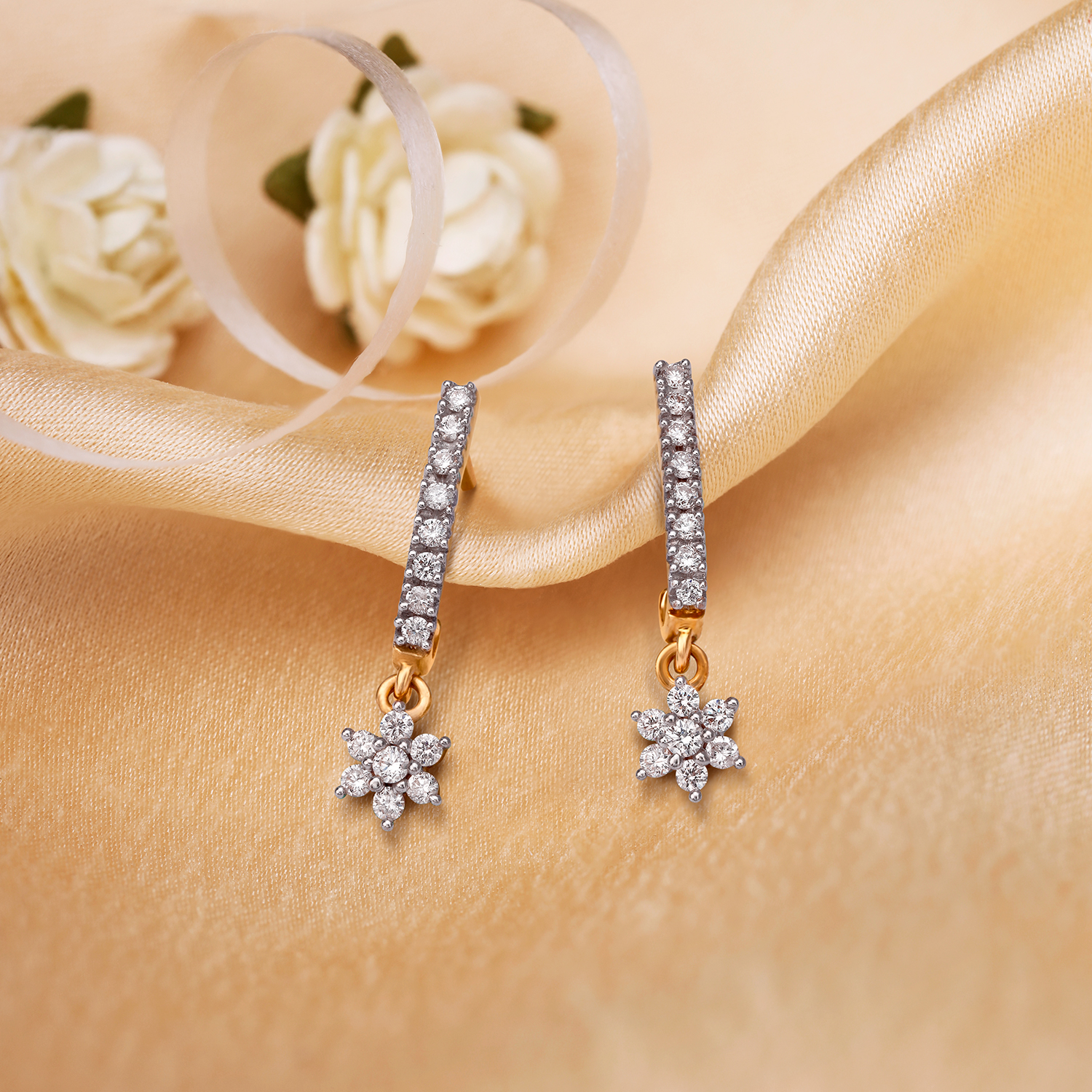 Ethereal Floral Diamond Hoop Earrings