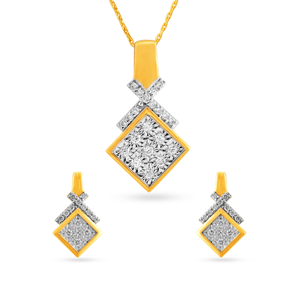 Geometric Diamond Pendant and Earrings Set