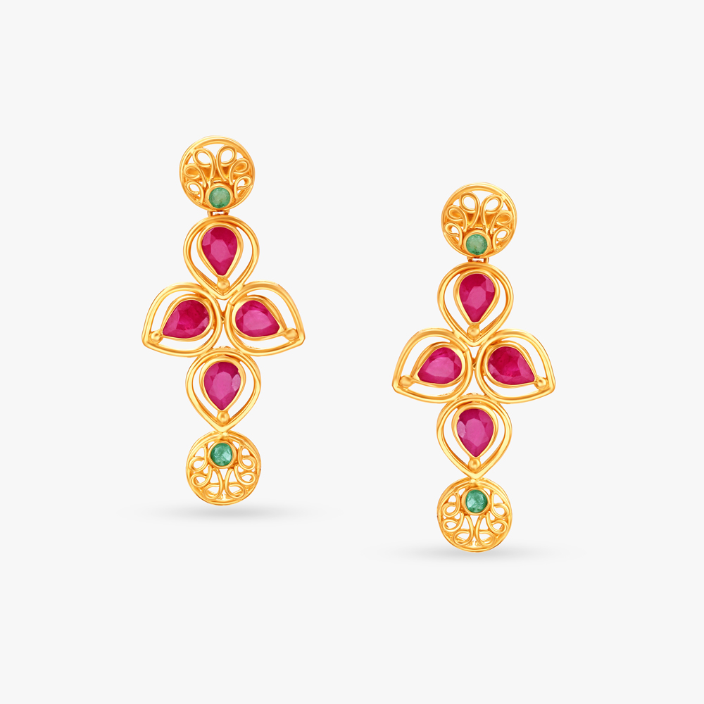 Divine Emerald and Rubies Drop Earrings