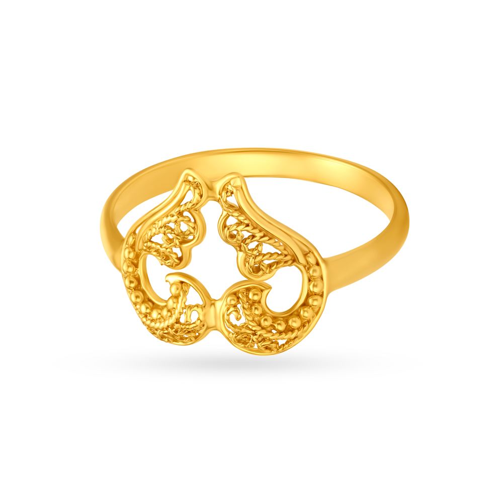 Fancy Heart Filigree Work Gold Finger Ring