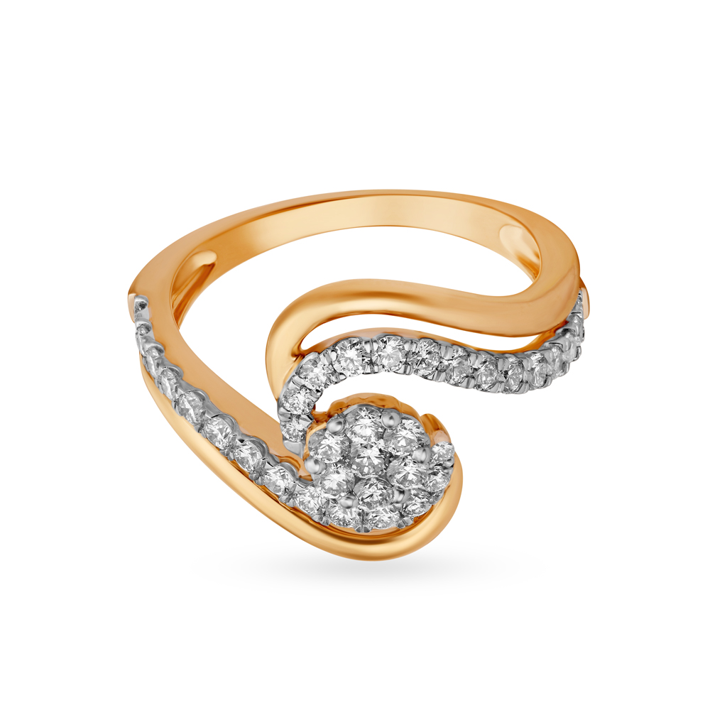 Spectacular 18 Karat Yellow And White Gold And Diamond Swirled Finger Ring