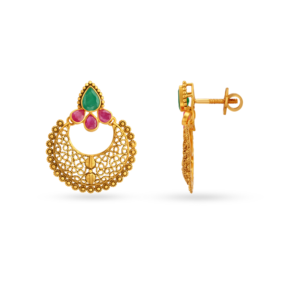 Enthralling Emerald And Ruby Gold Drop Earrings