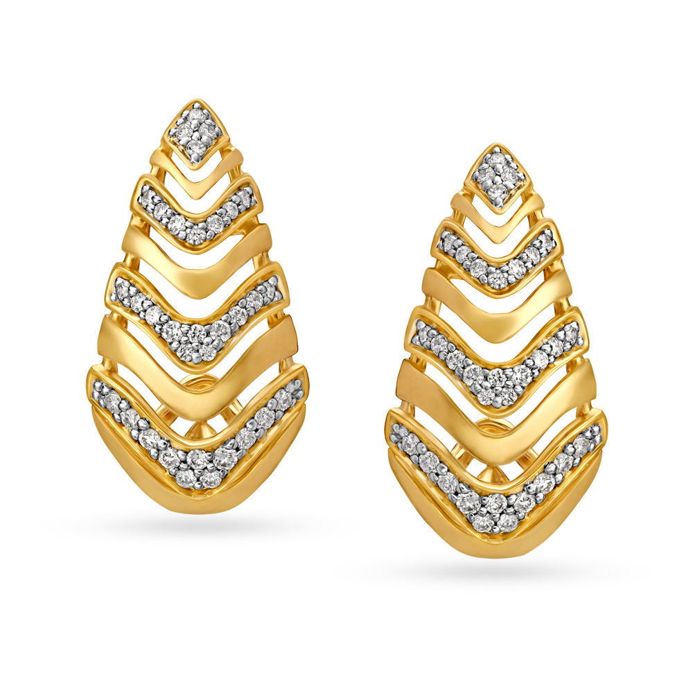 Enchanting 18 Karat Yellow Gold And Diamond Geometric Hoops