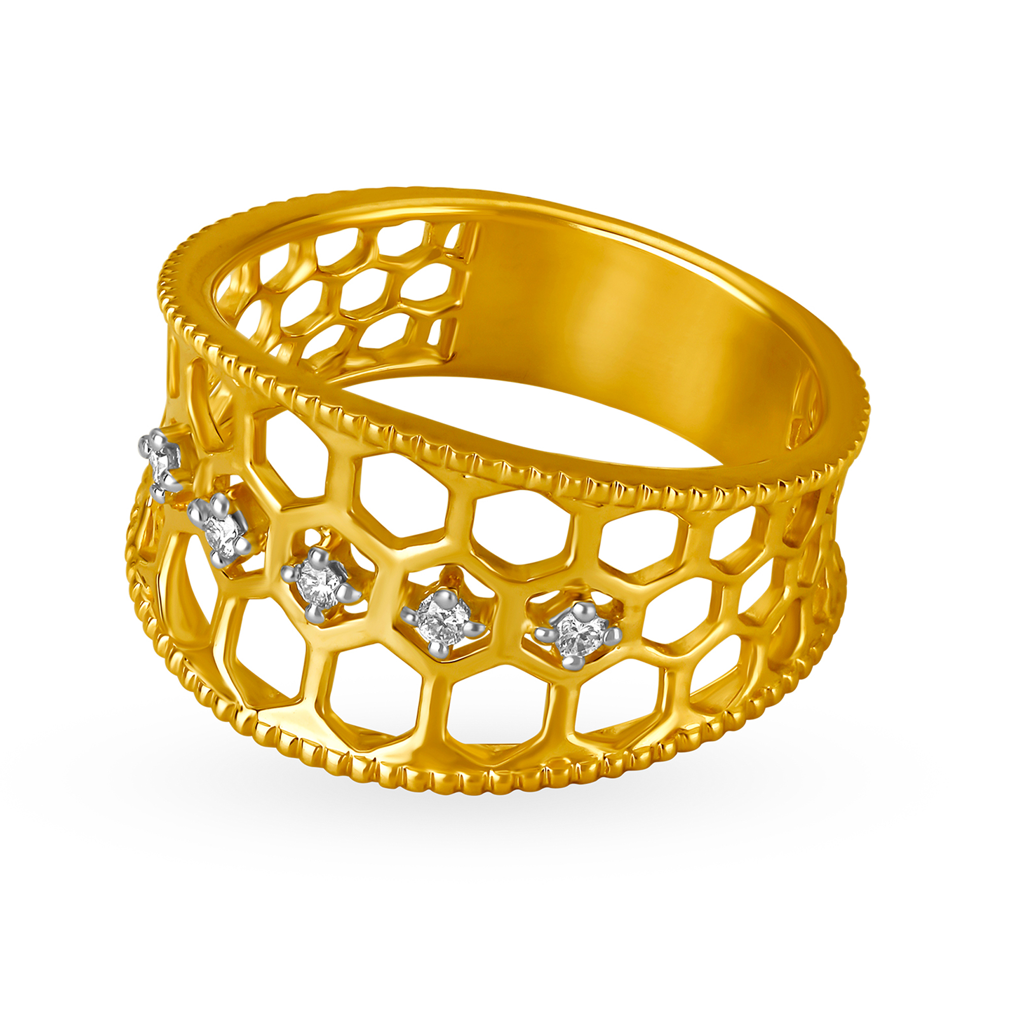 14KT Yellow Gold Diamond Finger Ring with Rectangular Design