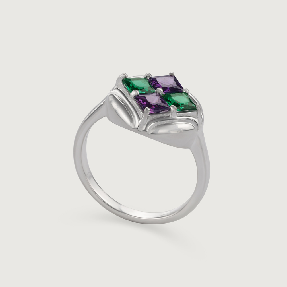 Amethyst Allure Square Silver Finger Ring
